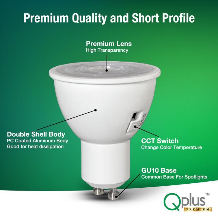 QPLUS 7 Watt (50 Watt Equivalent) MR16 LED Dimmable Light Bulb 3CCT (3000K/4000K/5000K) GU10 ...